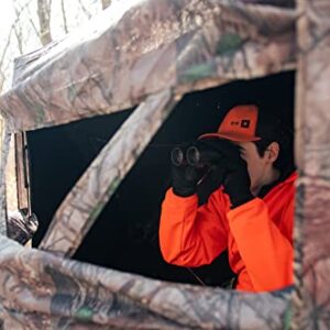 Muddy Outdoors Hunting Easy Set-Up Portable Concealable Black-Backed Water Resistant Epic Camo Prevue Ground Blind, 2-Person