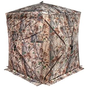 Muddy Outdoors Hunting Easy Set-Up Portable Concealable Black-Backed Water Resistant Epic Camo Prevue Ground Blind, 2-Person