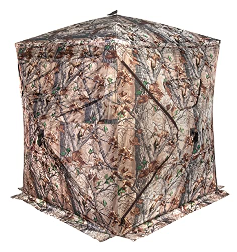 Muddy Outdoors Hunting Easy Set-Up Portable Concealable Black-Backed Water Resistant Epic Camo Prevue Ground Blind, 2-Person