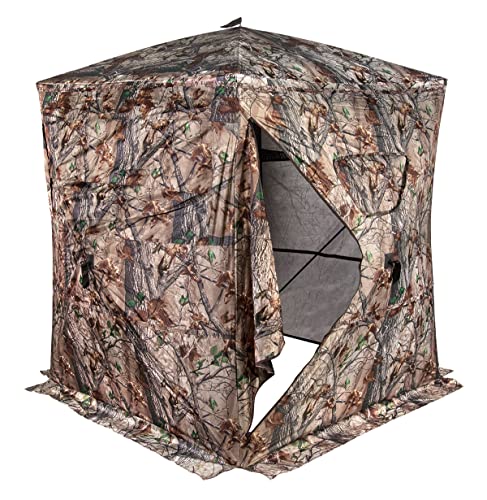 Muddy Outdoors Hunting Easy Set-Up Portable Concealable Black-Backed Water Resistant Epic Camo Prevue Ground Blind, 2-Person