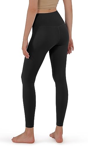 ODODOS Women's Cross Waist 7/8 Yoga Leggings with Inner Pocket, Inseam 25" Gathered Crossover Workout Yoga Pants, Black, Small