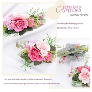 Campsis Wedding Bridal Wrist Flower Corsage Pink Handmade Leave Hand Flower Bride Bridesmaid Ribbon Wristlet for Prom Party Beach Photography 2PCS