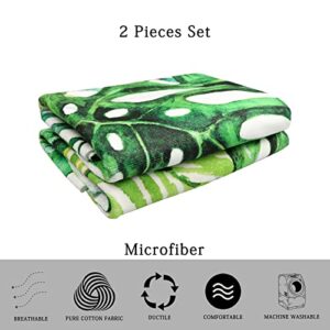 Vantaso Bath Hand Towels Face Terry Towel Washcloth Couple Bathroom Set of 2 Green Tropical Palm & Fern Leaves Kitchen Decor Soft Quick Dry Super Absorbent 30 X 15 inch