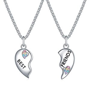 luomart girls best friends necklace for 2,bff friendship gifts for 2,rainbow broken heart two sided pendant jewelry set for women teens (bff gifts for 2)