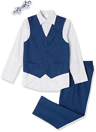 Van Heusen Boys' 4-Piece Formal Suit Set, Vest, Pants, Collared Dress Shirt, and Tie, Blue Jean, 8