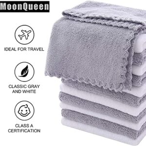 MOONQUEEN 30 Pack Microfiber Face Towel - Premium Soft Makeup Remover Cloths (White-Grey, 30 Pack)