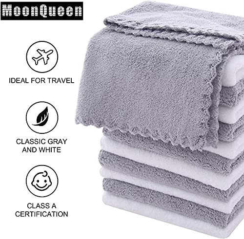 MOONQUEEN 30 Pack Microfiber Face Towel - Premium Soft Makeup Remover Cloths (White-Grey, 30 Pack)