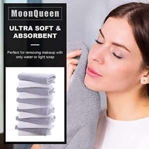 MOONQUEEN 30 Pack Microfiber Face Towel - Premium Soft Makeup Remover Cloths (White-Grey, 30 Pack)