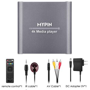 4K Media Player with Remote Control, Digital MP4 Player for 8TB HDD/USB Drive/TF Card/H.265 MP4 PPT MKV AVI Support HDMI/AV/Optical Out and USB Mouse/Keyboard-HDMI up to 7.1 Surround Sound (Grey)