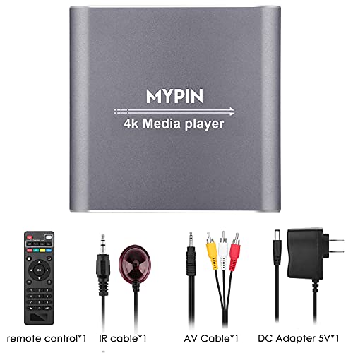 4K Media Player with Remote Control, Digital MP4 Player for 8TB HDD/USB Drive/TF Card/H.265 MP4 PPT MKV AVI Support HDMI/AV/Optical Out and USB Mouse/Keyboard-HDMI up to 7.1 Surround Sound (Grey)