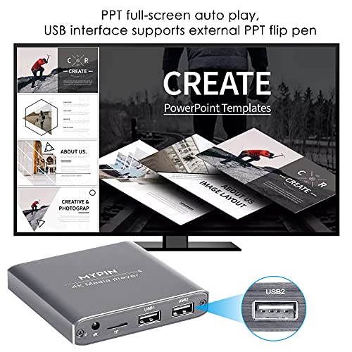 4K Media Player with Remote Control, Digital MP4 Player for 8TB HDD/USB Drive/TF Card/H.265 MP4 PPT MKV AVI Support HDMI/AV/Optical Out and USB Mouse/Keyboard-HDMI up to 7.1 Surround Sound (Grey)