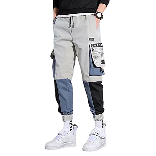 XYXIONGMAO Men's Functional Japanese Hip Hop Pants Tactical Techwear Harem Streetwear Sweatpants Cyberpunk Tactical Joggers Cargo Pants for Men(Blue,M)