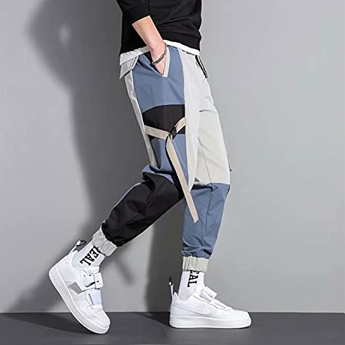 XYXIONGMAO Men's Functional Japanese Hip Hop Pants Tactical Techwear Harem Streetwear Sweatpants Cyberpunk Tactical Joggers Cargo Pants for Men(Blue,M)