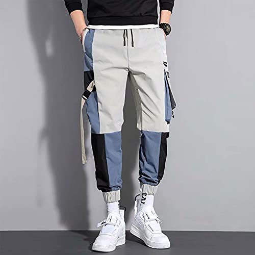 XYXIONGMAO Men's Functional Japanese Hip Hop Pants Tactical Techwear Harem Streetwear Sweatpants Cyberpunk Tactical Joggers Cargo Pants for Men(Blue,M)