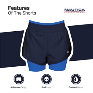 Women's Running Shorts Elastic High Waisted Dry-Fit Moisture Wicking Performance Workout Athletic Biker Compression Pocket (as1, Alpha, s, Regular, Regular, Navy - Nautical Blue)