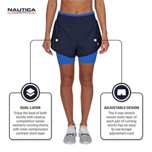 Women's Running Shorts Elastic High Waisted Dry-Fit Moisture Wicking Performance Workout Athletic Biker Compression Pocket (as1, Alpha, s, Regular, Regular, Navy - Nautical Blue)