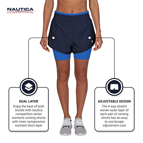 Women's Running Shorts Elastic High Waisted Dry-Fit Moisture Wicking Performance Workout Athletic Biker Compression Pocket (as1, Alpha, s, Regular, Regular, Navy - Nautical Blue)