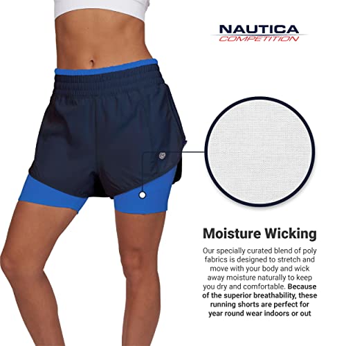 Women's Running Shorts Elastic High Waisted Dry-Fit Moisture Wicking Performance Workout Athletic Biker Compression Pocket (as1, Alpha, s, Regular, Regular, Navy - Nautical Blue)