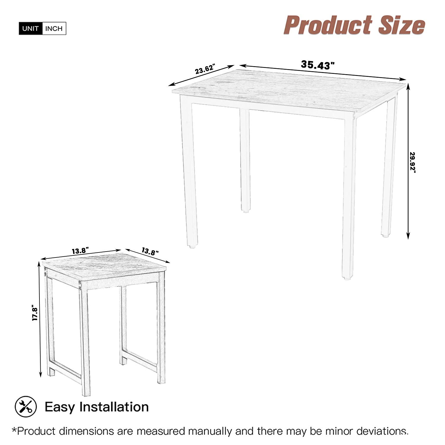 AWQM 3 Piece Dining Set, Small Dining Table and 2 Stools, Kitchen Breakfast Dining Table Set, Breakfast Table of 35.43 x 23.62 x 29.92 inches, Stools of 13.8 x 13.8 x 17.8 inches, Brown…