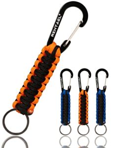 rehtael paracord keychain with carabiner for keys/knife for camping/hiking (4pack;2blackblue+2blackorange)