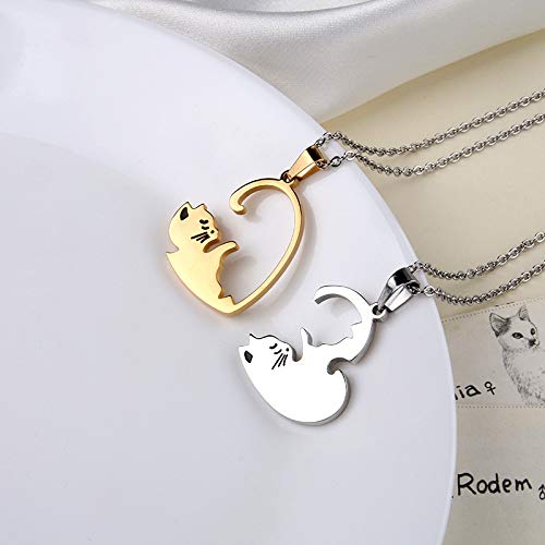 GOVENUS Couple Heart Or Cat BFF Best Friend for Girls Puzzle Friendship Pendant Necklaces,316L Stainless Steel Gold&Silver