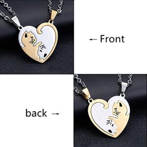 GOVENUS Couple Heart Or Cat BFF Best Friend for Girls Puzzle Friendship Pendant Necklaces,316L Stainless Steel Gold&Silver