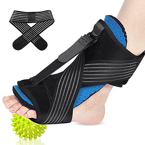 Adjustable Plantar Fasciitis Night Splint,Improved Dorsal Night Splint with Massage Ball,Adjustable Ankle Foot Drop Orthotic Brace for Plantar Fasciitis, Foot Drop Ankle Pain, Achilles Tendonitis Support for Women, Men (blue)