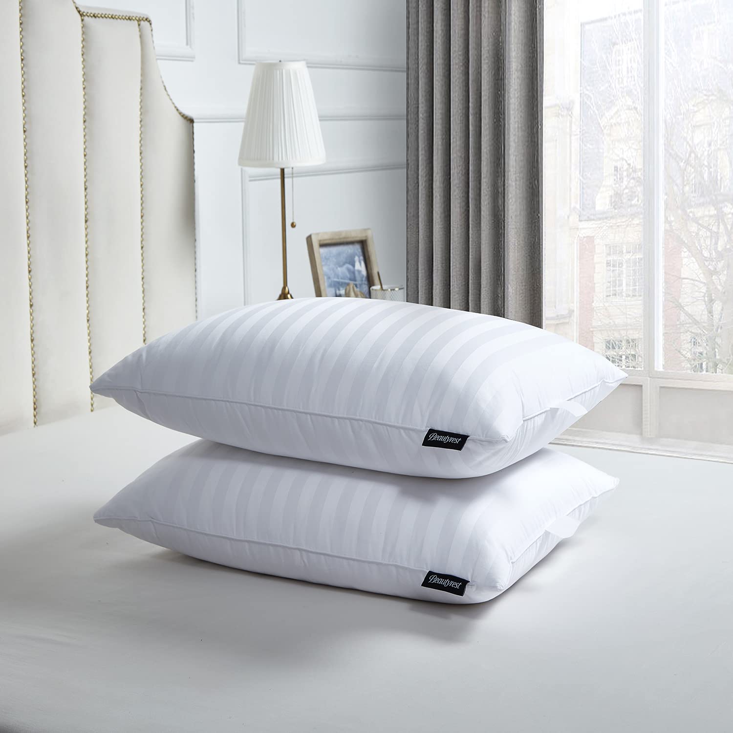 Beautyrest BT-DP-36-2PK US Grown Cotton 500 Thread Count Softy-Around White Feather Pillow, Set of 2, King (Pack of 2), 2