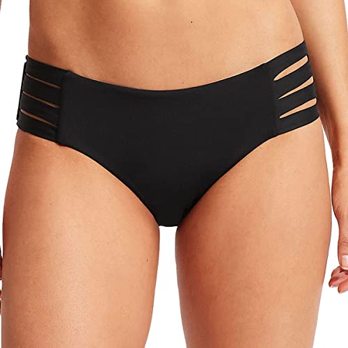 Seafolly Women's Standard Multi Strap Hipster Full Coverage Bikini Bottom Swimsuit, Eco Collective Black, 2