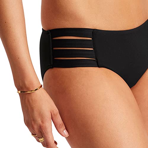 Seafolly Women's Standard Multi Strap Hipster Full Coverage Bikini Bottom Swimsuit, Eco Collective Black, 2