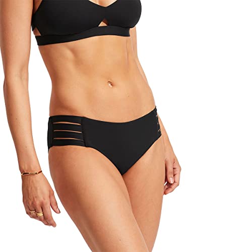 Seafolly Women's Standard Multi Strap Hipster Full Coverage Bikini Bottom Swimsuit, Eco Collective Black, 2