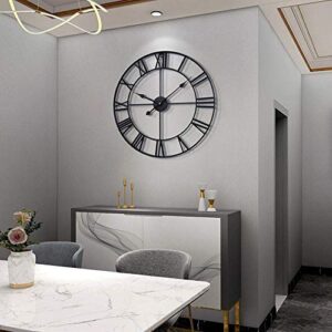 LEIKE Large Modern Metal Wall Clocks 40CM Round Nearly Silent Little Ticking Outdoor Black Roman Numeral Clock for Kitchen,Living Room,Bedroom Wall Decor