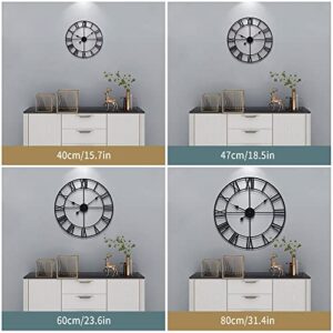 LEIKE Large Modern Metal Wall Clocks 40CM Round Nearly Silent Little Ticking Outdoor Black Roman Numeral Clock for Kitchen,Living Room,Bedroom Wall Decor