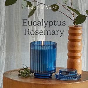 LA JOLIE MUSE Eucalyptus & Rosemary Scented Candle - Aromatherapy Candle for Relaxation, Natural Soy Wax, Glass Jar Candles for Gift and Home Decor, 80 Hours Long Burning