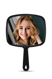 mirrornova hand mirror, barber hairdressing handheld mirror with handle for salon, square, black, medium