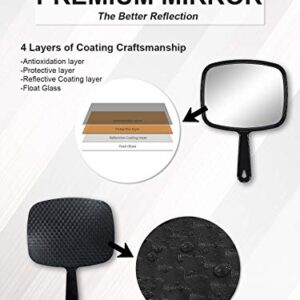 MIRRORNOVA Hand Mirror, Barber Hairdressing Handheld Mirror with Handle for Salon, Square, Black, Medium