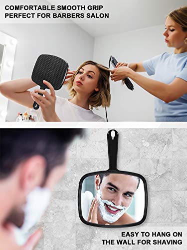 MIRRORNOVA Hand Mirror, Barber Hairdressing Handheld Mirror with Handle for Salon, Square, Black, Medium