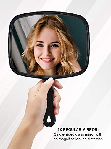 MIRRORNOVA Hand Mirror, Barber Hairdressing Handheld Mirror with Handle for Salon, Square, Black, Medium