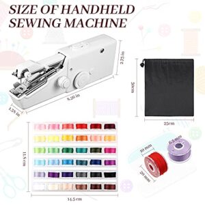 61 Pieces Hand , Mini Handheld Sewing Machine Electric Handy Single Handheld Sewing Machine with Sewing Threads Tools for DIY Clothes Fabrics Home Travel (White)