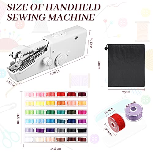 61 Pieces Hand , Mini Handheld Sewing Machine Electric Handy Single Handheld Sewing Machine with Sewing Threads Tools for DIY Clothes Fabrics Home Travel (White)