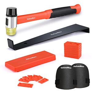 valuemax laminate wood flooring installation kit with solid tapping block, wider heavy duty pull bar, reinforced double-faced mallet with non-slip soft grip, foam kneepads, 30-piece spacers