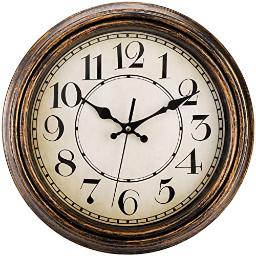 ZENFUN 12'' Round Classic Wall Clock, Battery Operated Quartz Clock Silent Non Ticking Wall Clock, Decorative for Kitchen, Home, Living Room, Farmhouse, Bedrooms, Easy to Read, Bronze