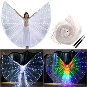 Halloween Belly Dance LED Angel Wings,Bar Belly Dance Light Up Stage Wear 360 Degrees Performance Props LED Wing for Women(White)