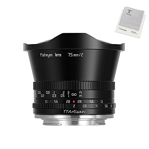 TTArtisan 7.5mm F2.0 Fisheye Lens with 180° Angle of View Compatible with Canon EOS-M Mount Cameras Like M1, M2, M3, M5,M6, M10, M50, M100