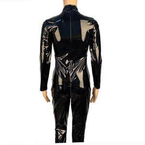 BERMEL Women's Bodysuit Shiny Patent Black PVC Leather CatSuit Full Body Sexy Latex Tight Zipper Jumpsuit Rubber Clothing (M)