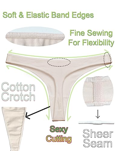 Womens Cotton Thongs Underwear Breathable No Show Cheeky Panties Tangas Sexy for Everyday Workout 3 Pack Set (Nude, Small)