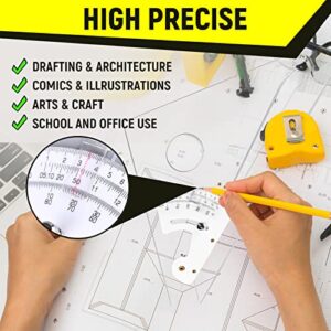 AMLESO 10 Inches Drafting Triangle Ruler Clear Metric Adjustable Ural Scale Professional Plain Edge Rulers