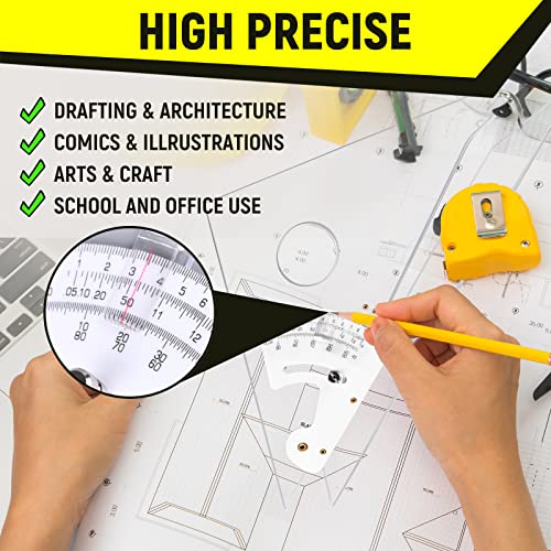 AMLESO 10 Inches Drafting Triangle Ruler Clear Metric Adjustable Ural Scale Professional Plain Edge Rulers