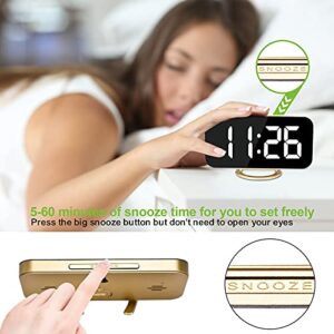 SZELAM Digital Alarm Clock,LED and Mirror Desk Clock Large Display,with Dual USB Charger Ports,3 Levels Brightness,12/24H,Modern Electronic Clock for Bedroom Home Living Room Office - Gold