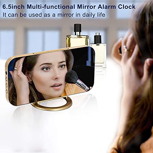 SZELAM Digital Alarm Clock,LED and Mirror Desk Clock Large Display,with Dual USB Charger Ports,3 Levels Brightness,12/24H,Modern Electronic Clock for Bedroom Home Living Room Office - Gold